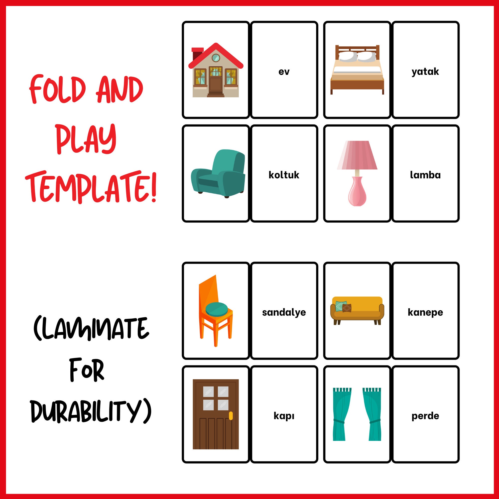 Turkish House Vocabulary Flashcards for Kids (56 Words!) - Turkish ...