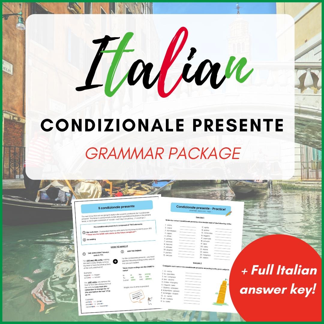 Italian Conditional Verbs - Condizionale - Grammar & Reference Sheets ...