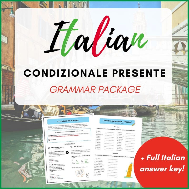 Italian Conditional Verbs - Condizionale - Grammar & Reference Sheets ...