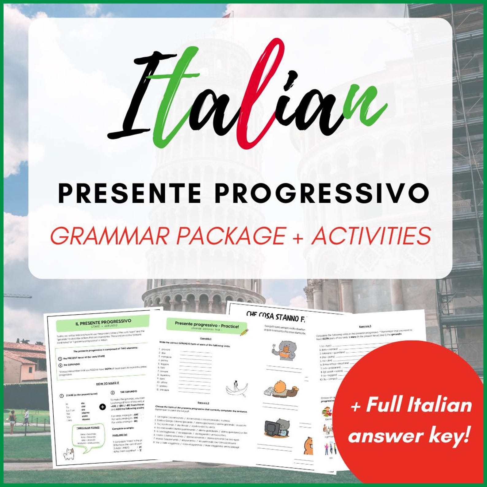 Italian Present Continuous Verbs - Presente Progressivo - Grammar ...