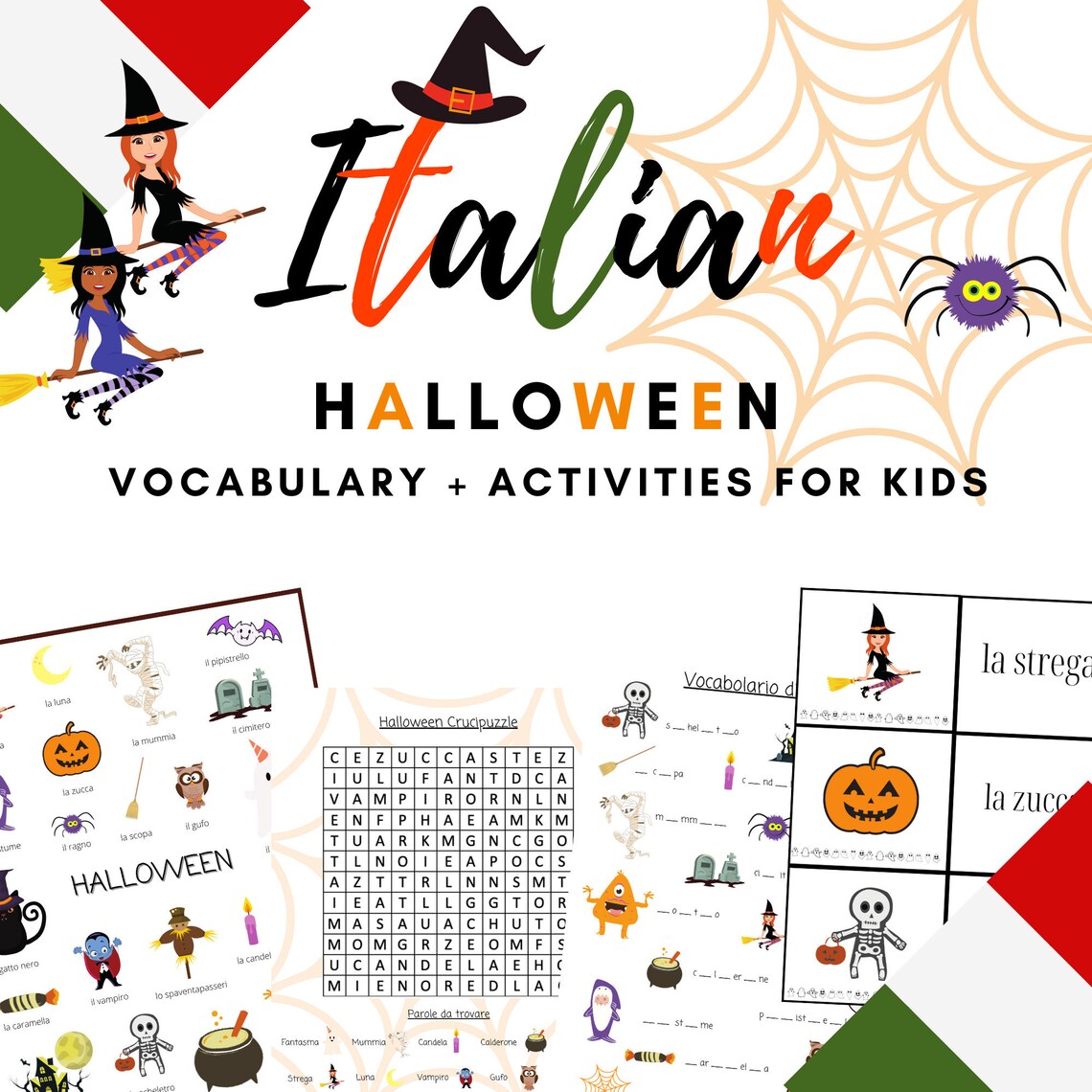 ITALIAN Halloween Printable Vocabulary Activities for KIDS! Flashcards ...
