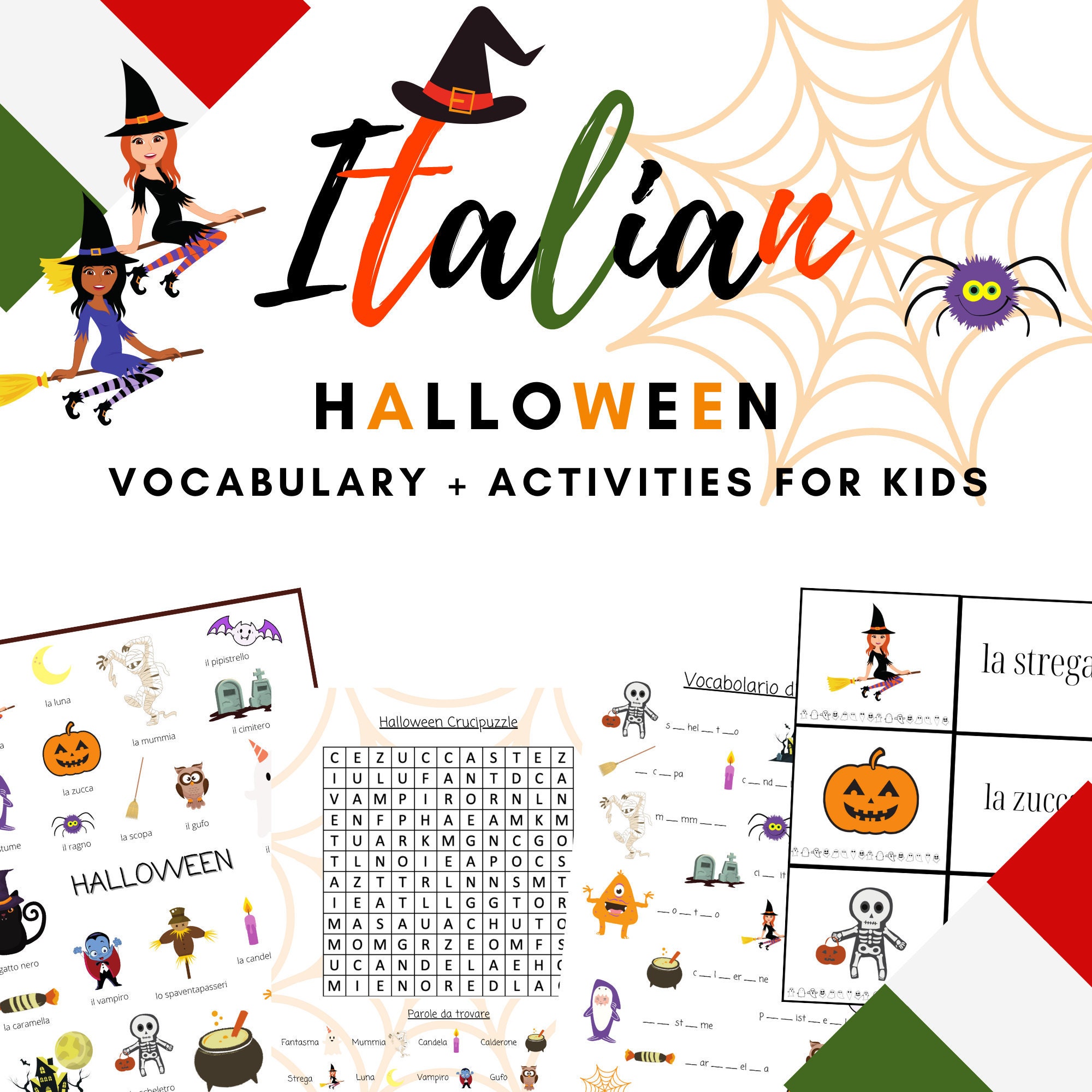 ITALIAN Halloween Printable Vocabulary Activities for KIDS! Flashcards ...