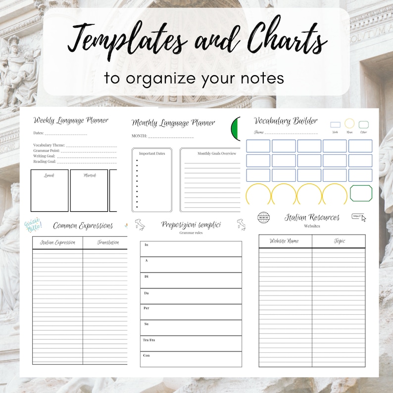 Italian Printable Language and Study Planner - Verb Practice, Templates ...