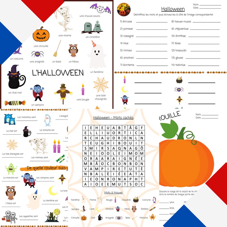 FRENCH Halloween Printable Vocabulary Activities for KIDS! Flashcards ...