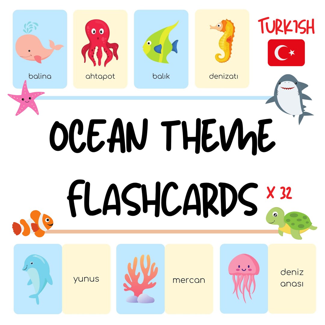 Turkish Ocean Theme Flashcards for Kids - Turkish Vocabulary Practice ...