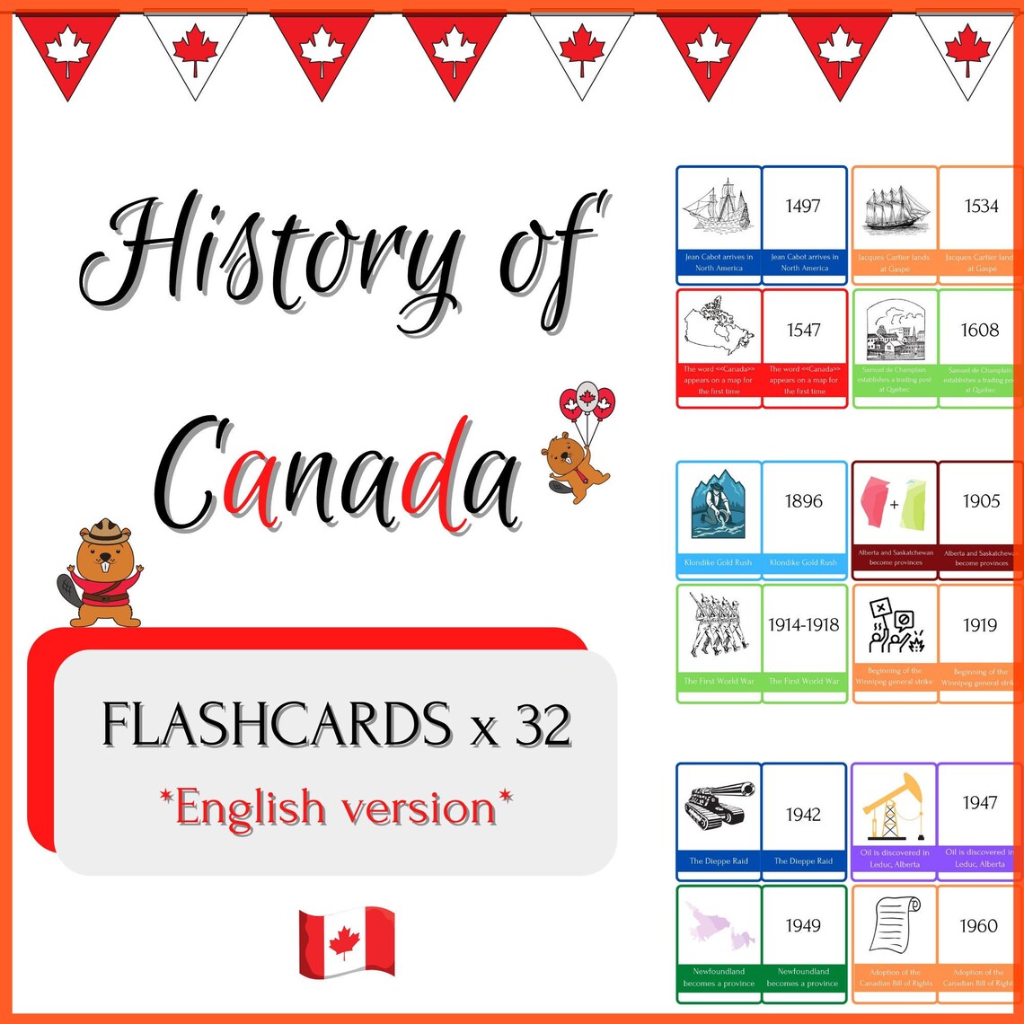 Canadian History flashcards x32 Historical Events - Etsy