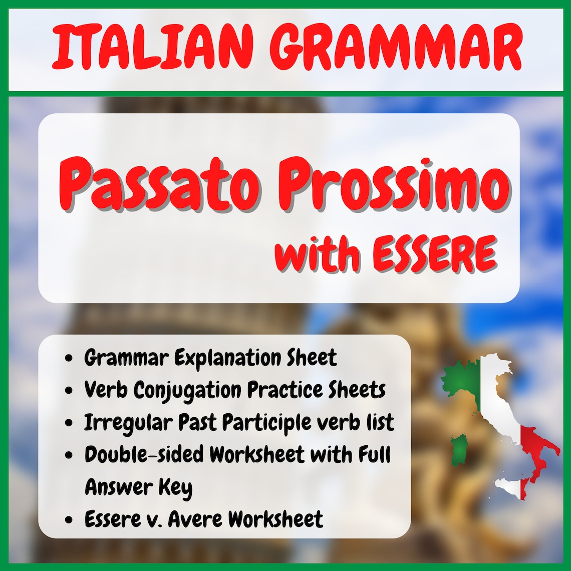 Italian Passato Prossimo (with Verbs That Use ESSERE) Grammar ...