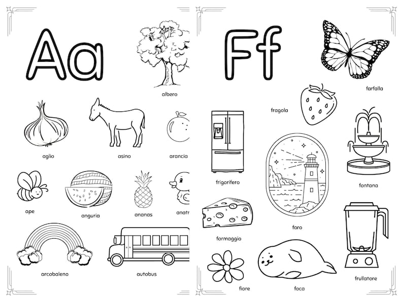 ITALIAN Vocabulary Colouring Pages - Italian Coloring Book - Italian ...