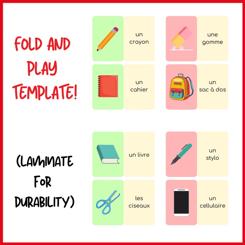 French School Theme Flashcards for Kids - French Vocabulary Practice ...