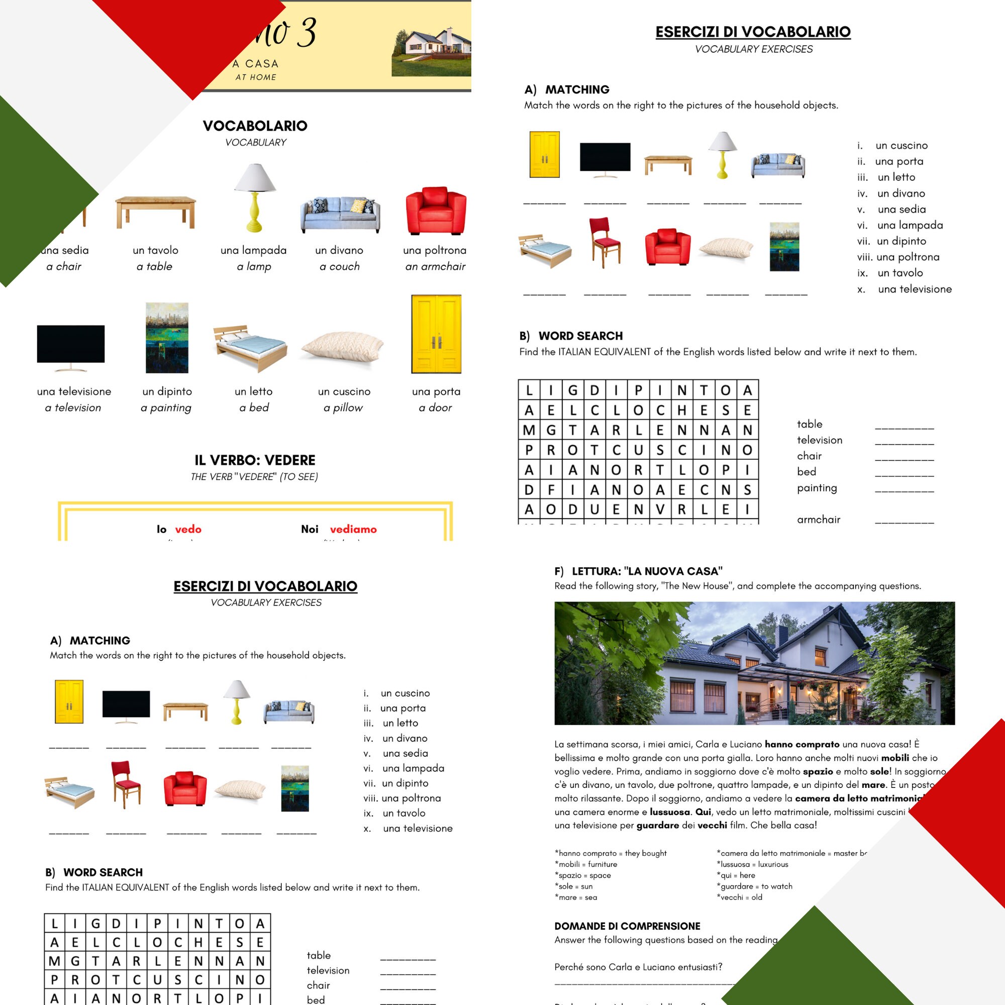 ITALIAN Vocabulary Sheets - Set #3 - A Casa - PDF Download - Etsy