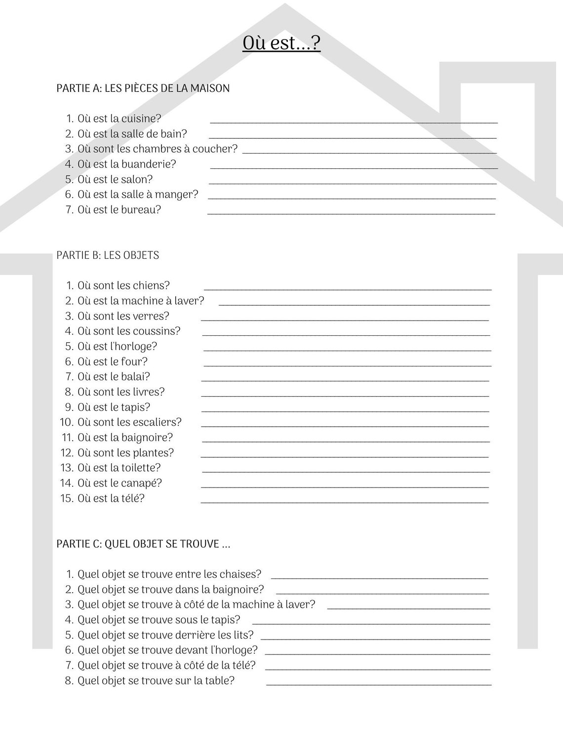 French House / Maison Vocabulary With French Prepositions French ...