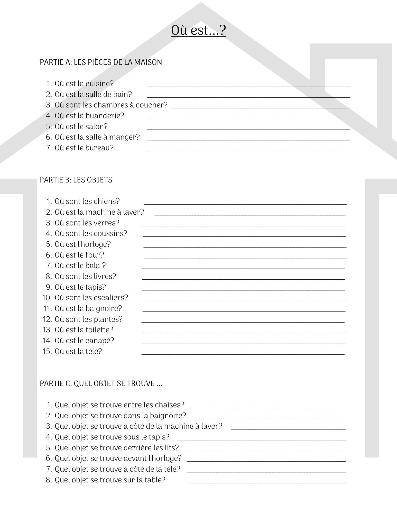 French House / Maison Vocabulary With French Prepositions - French ...