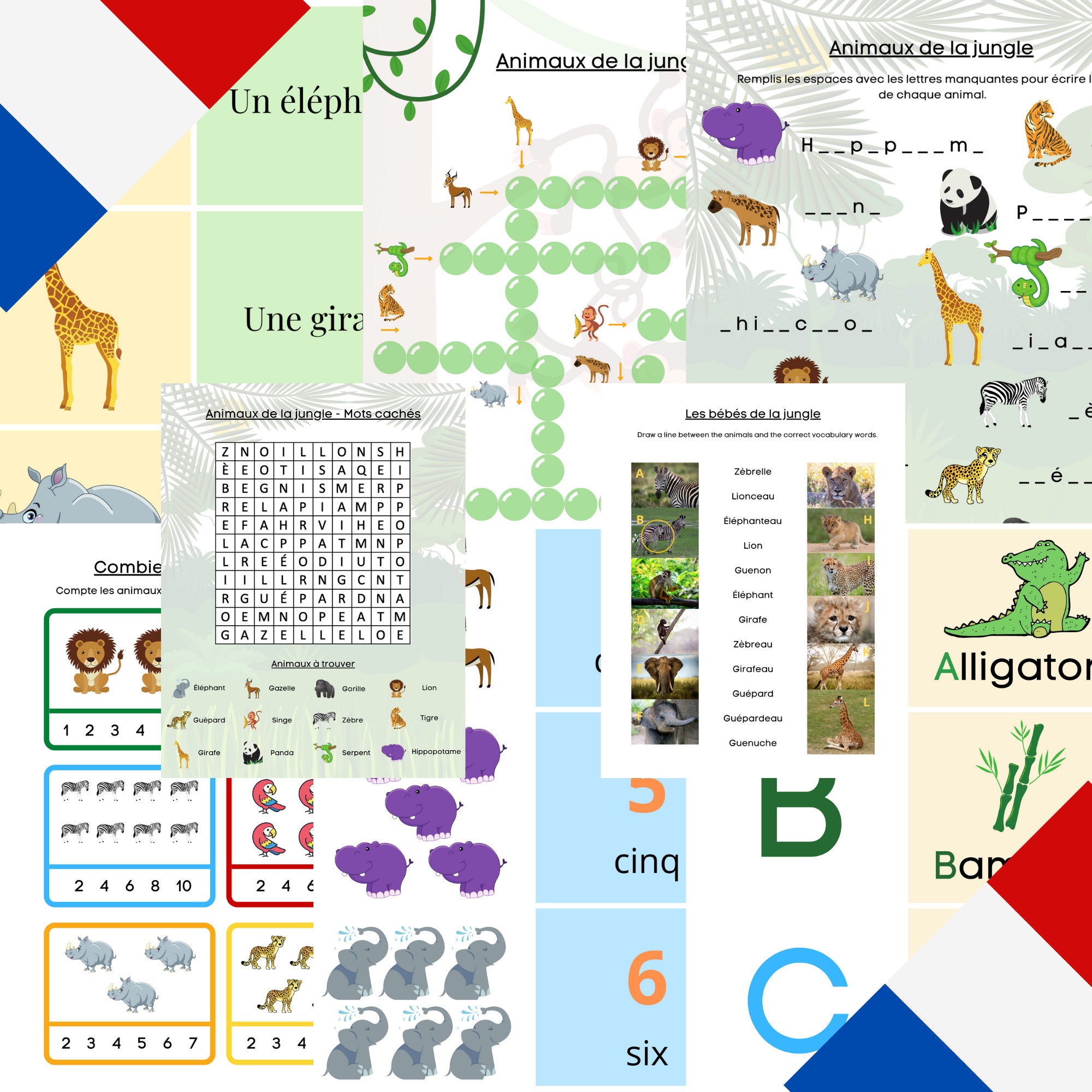 FRENCH Jungle Animal Vocabulary + Activities for Kids! - PDF Download ...