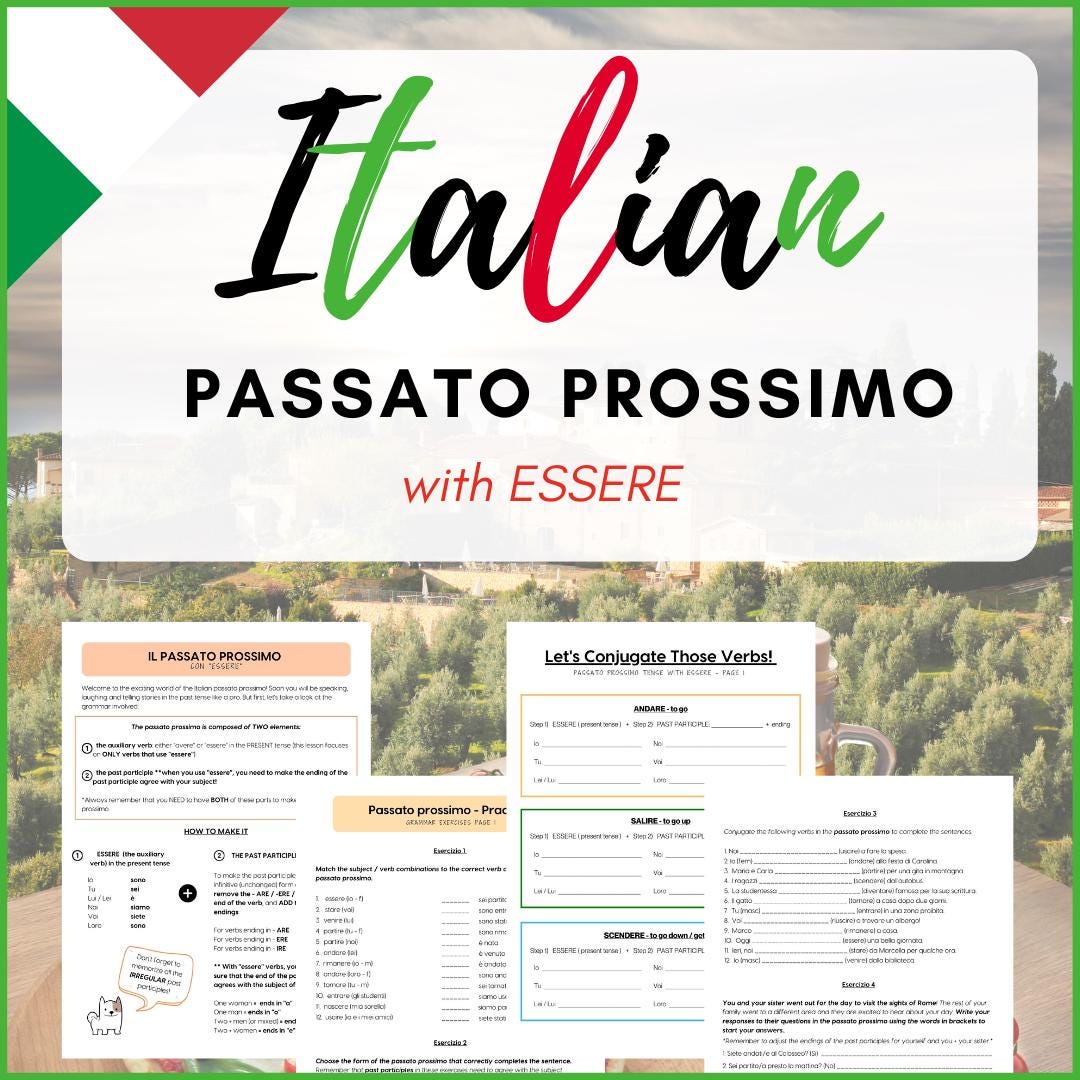 Italian Passato Prossimo (with Verbs That Use ESSERE) Grammar ...
