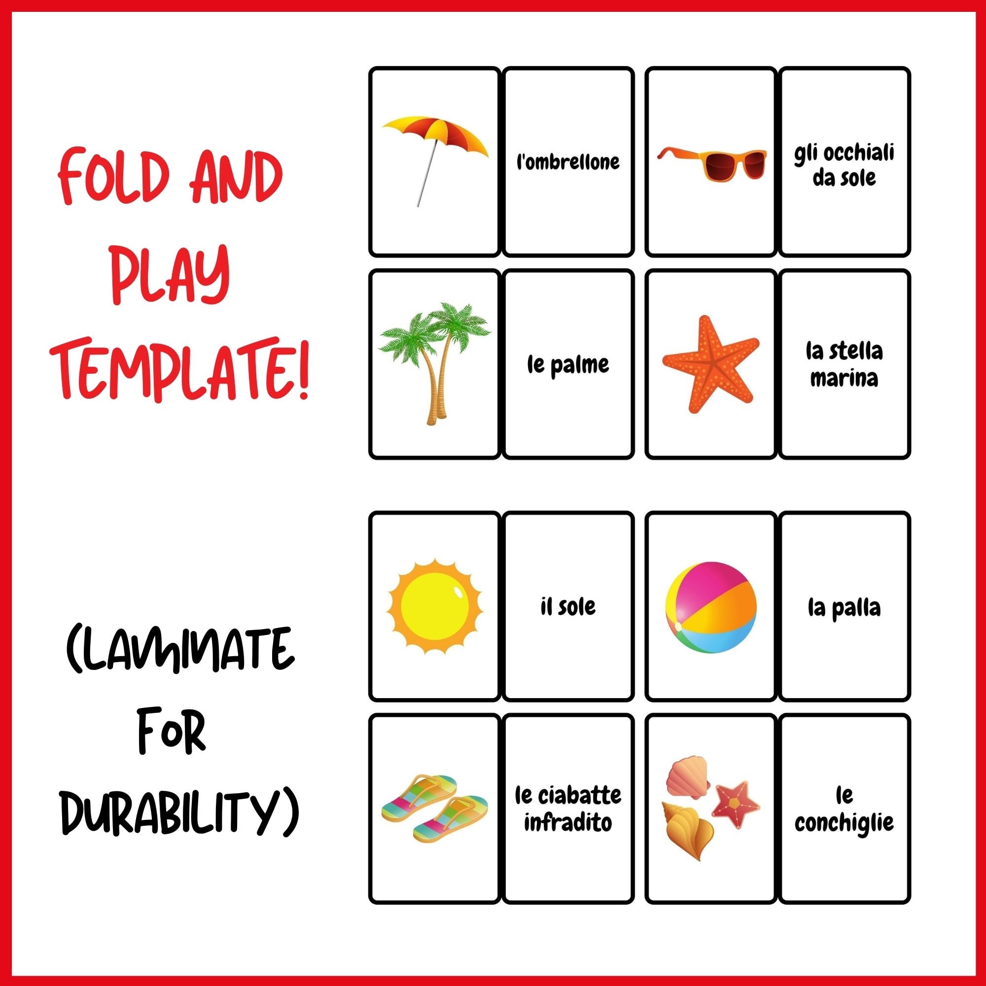 Beach Theme Italian Flashcards – Vocabulary Learning (PDF Download) - Etsy