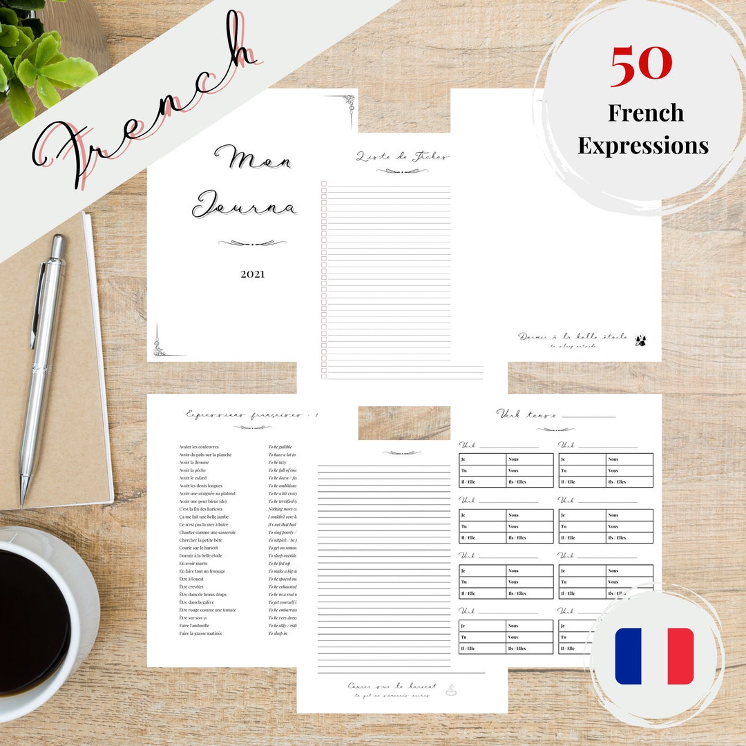 Printable Journal Pages With 50 French Expressions - A4, PDF Download ...