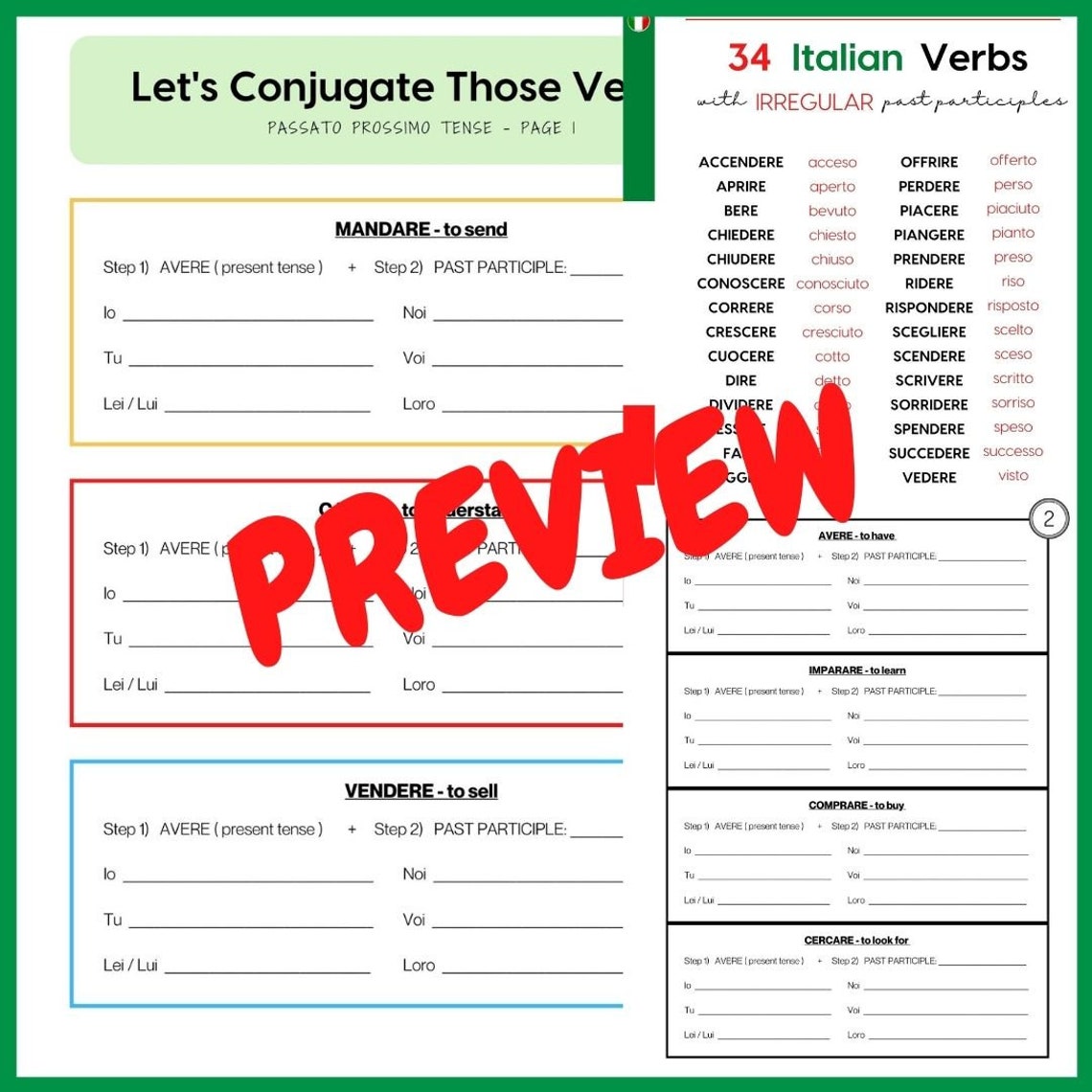 Italian Passato Prossimo (with Verbs That Use AVERE) Grammar ...