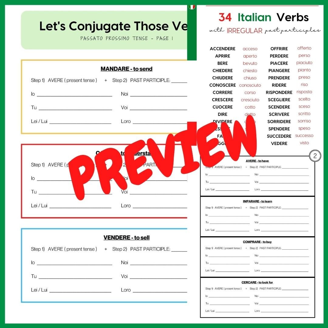 Italian Passato Prossimo (with Verbs That Use AVERE) Grammar ...