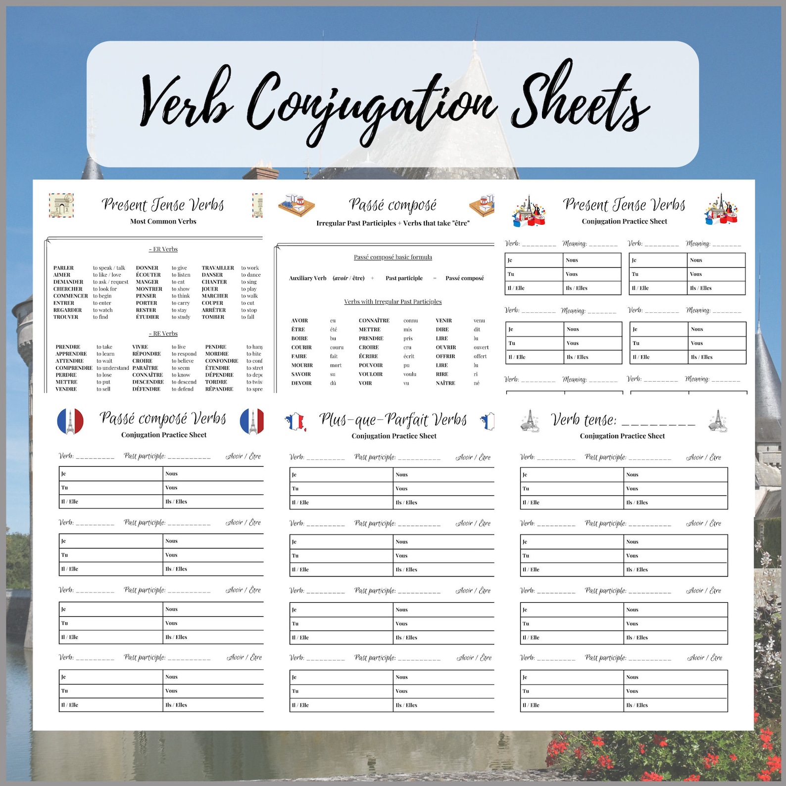 French Printable Language and Study Planner - Verb Practice, Templates ...