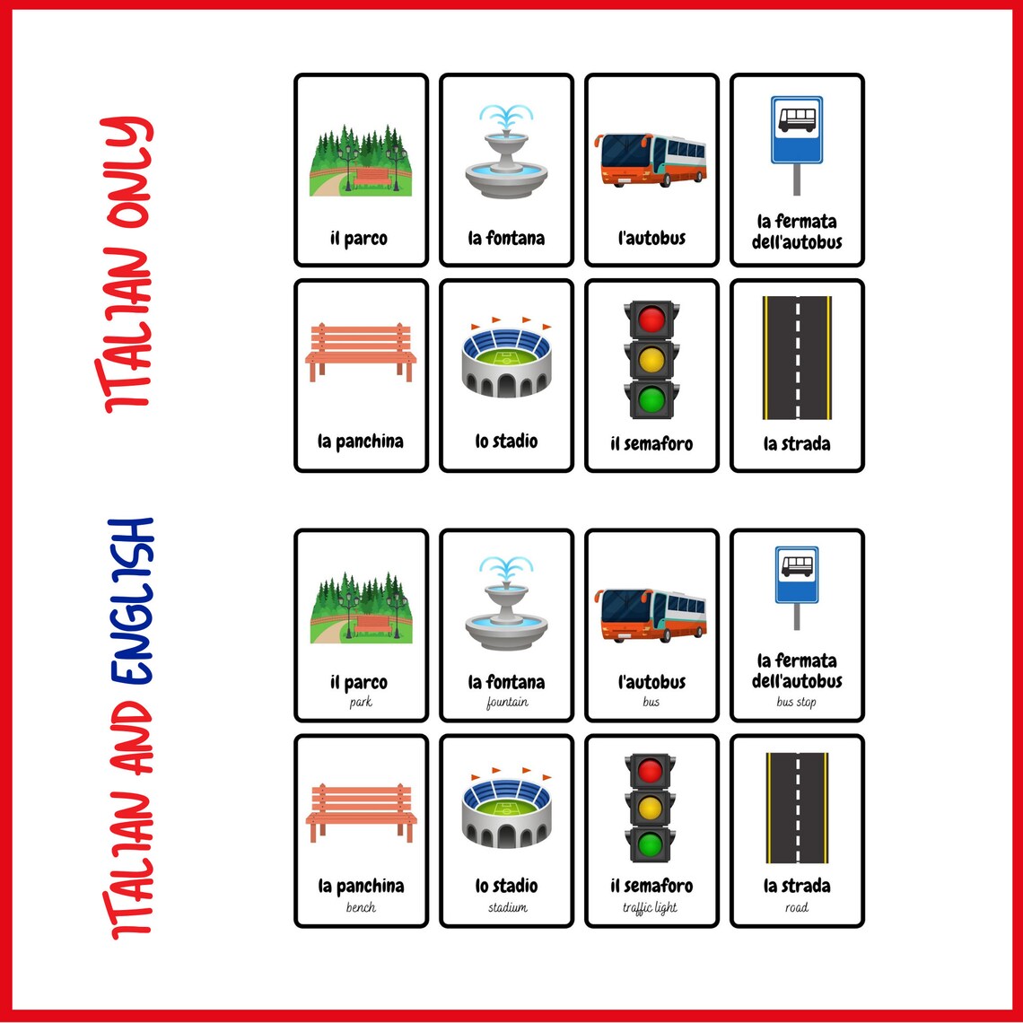 Italian Flashcards - Vocabulary Flashcards for Kids - City / La Città ...