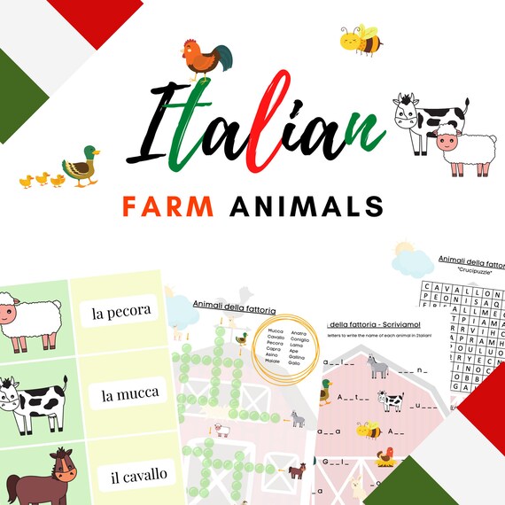 ITALIAN Farm Animal Vocabulary Activities for Kids PDF | Etsy