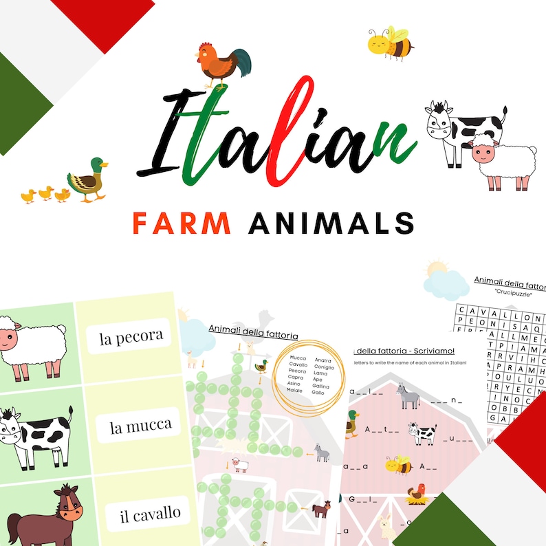 ITALIAN Farm Animal Vocabulary + Activities for Kids! - PDF Download - Etsy