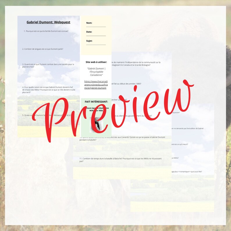 French Reading Comprehension - Gabriel Dumont Webquest - French Reading ...