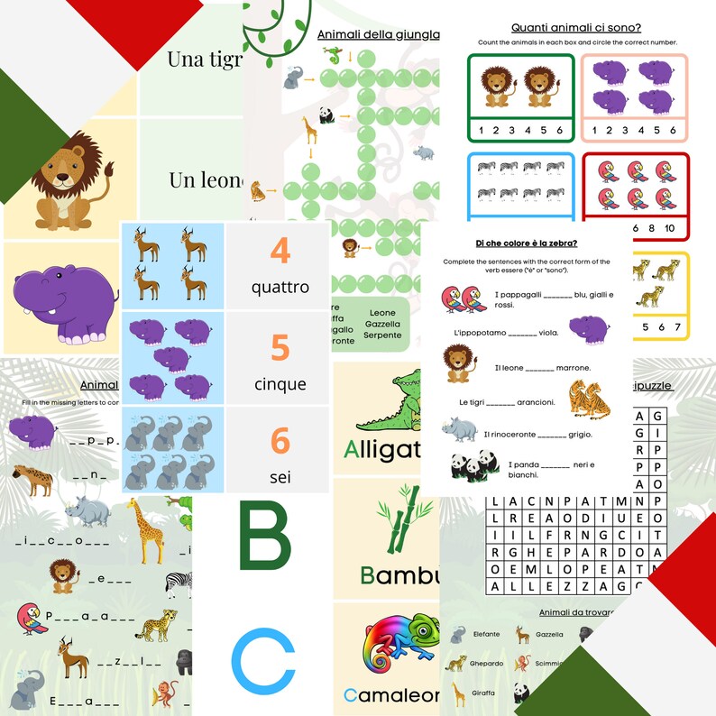ITALIAN Jungle Animal Vocabulary + Activities for Kids! - PDF Download ...