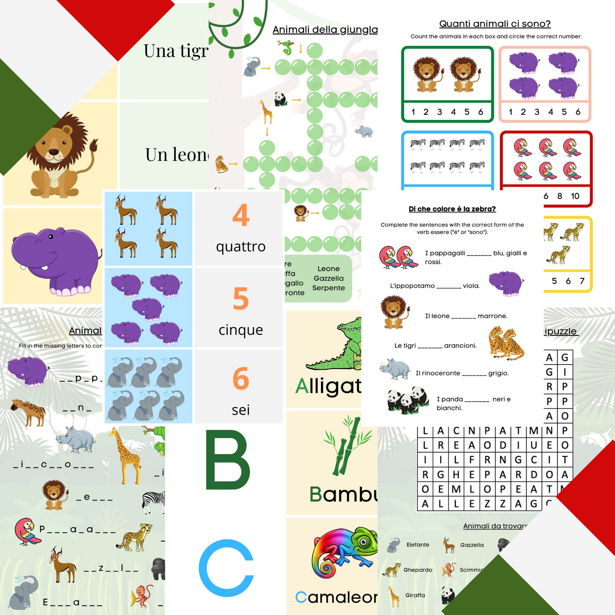 ITALIAN Jungle Animal Vocabulary + Activities for Kids! - PDF Download ...