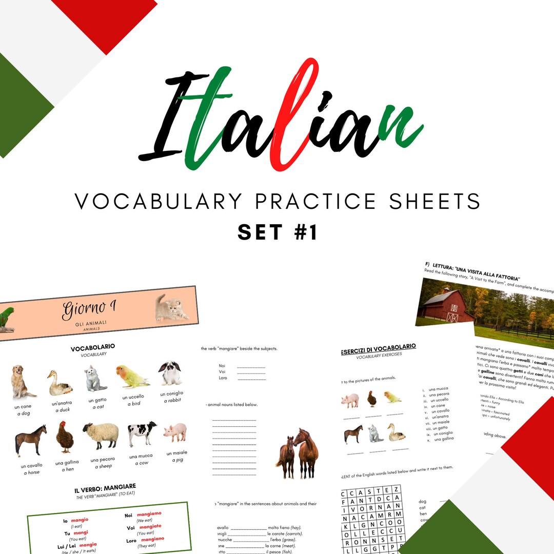 ITALIAN Vocabulary Sheets - Set #1 - PDF Download - Etsy