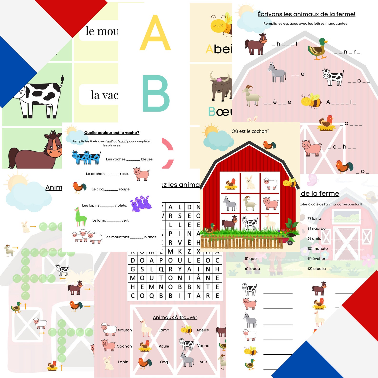 FRENCH Farm Animal Vocabulary + Activities for Kids! - PDF Download - Etsy
