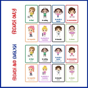 French Sports + Hobbies (girls) Theme Flashcards for Kids - French ...