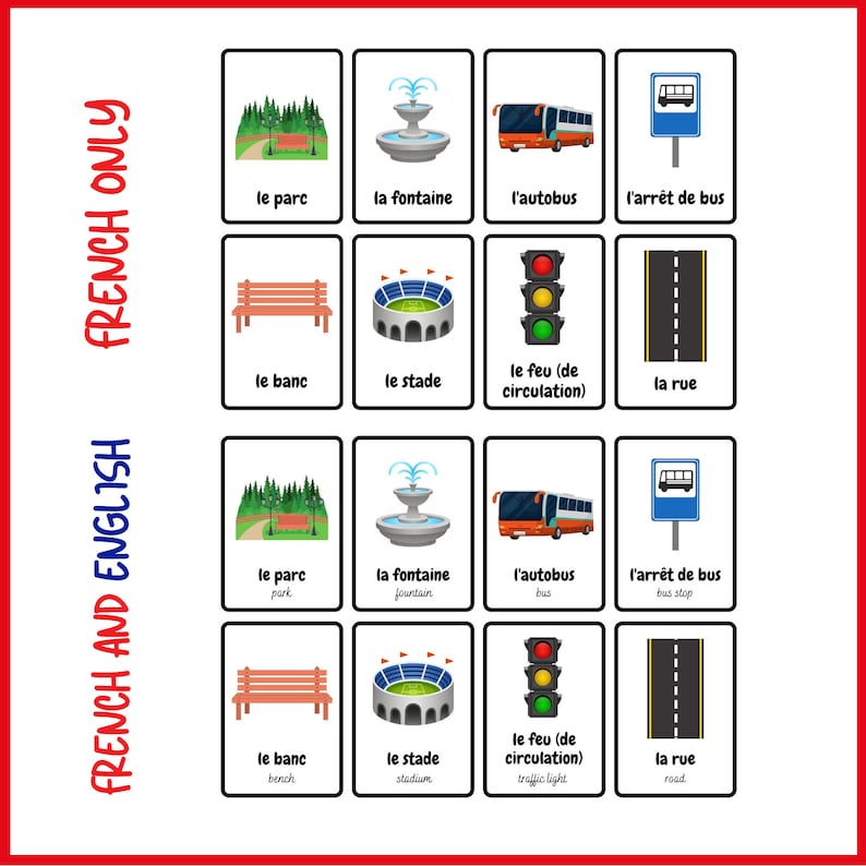 French Vocabulary Flashcards for Kids City / La Ville Fun - Etsy
