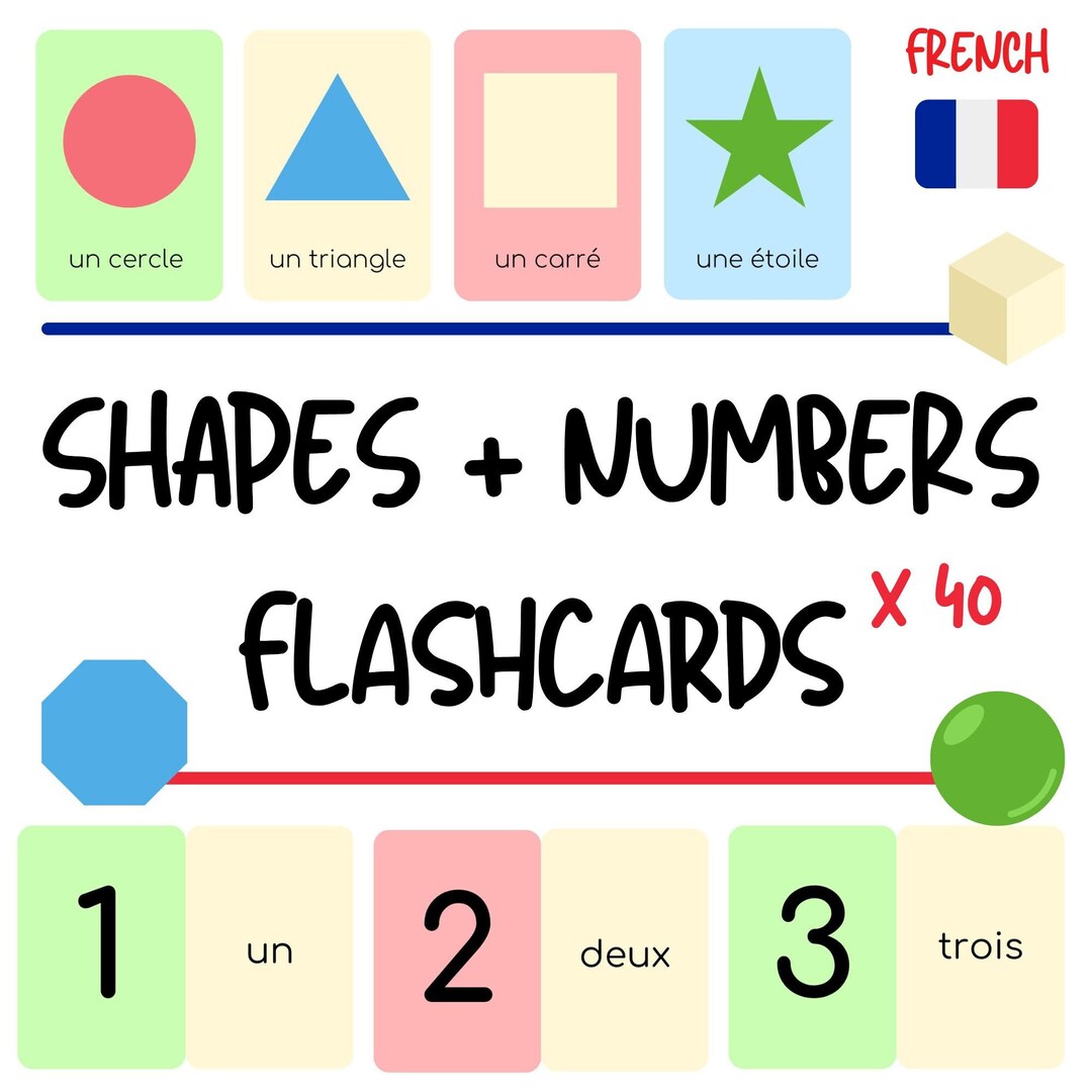 French Shapes and Numbers (1-24) Flashcards for Kids - French ...