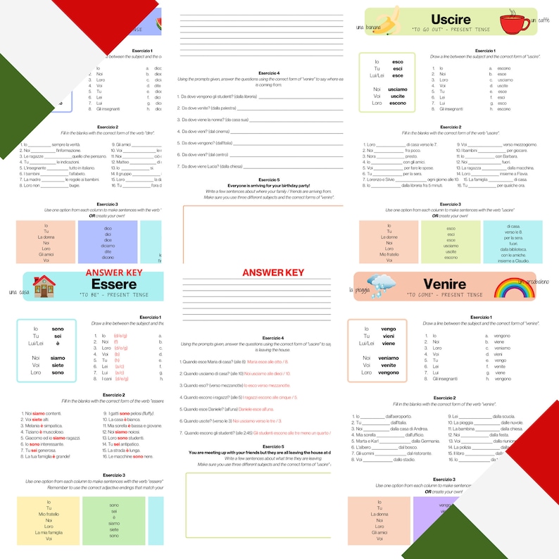 ITALIAN Verb Worksheets - Irregular and Stem Change Verbs *present ...