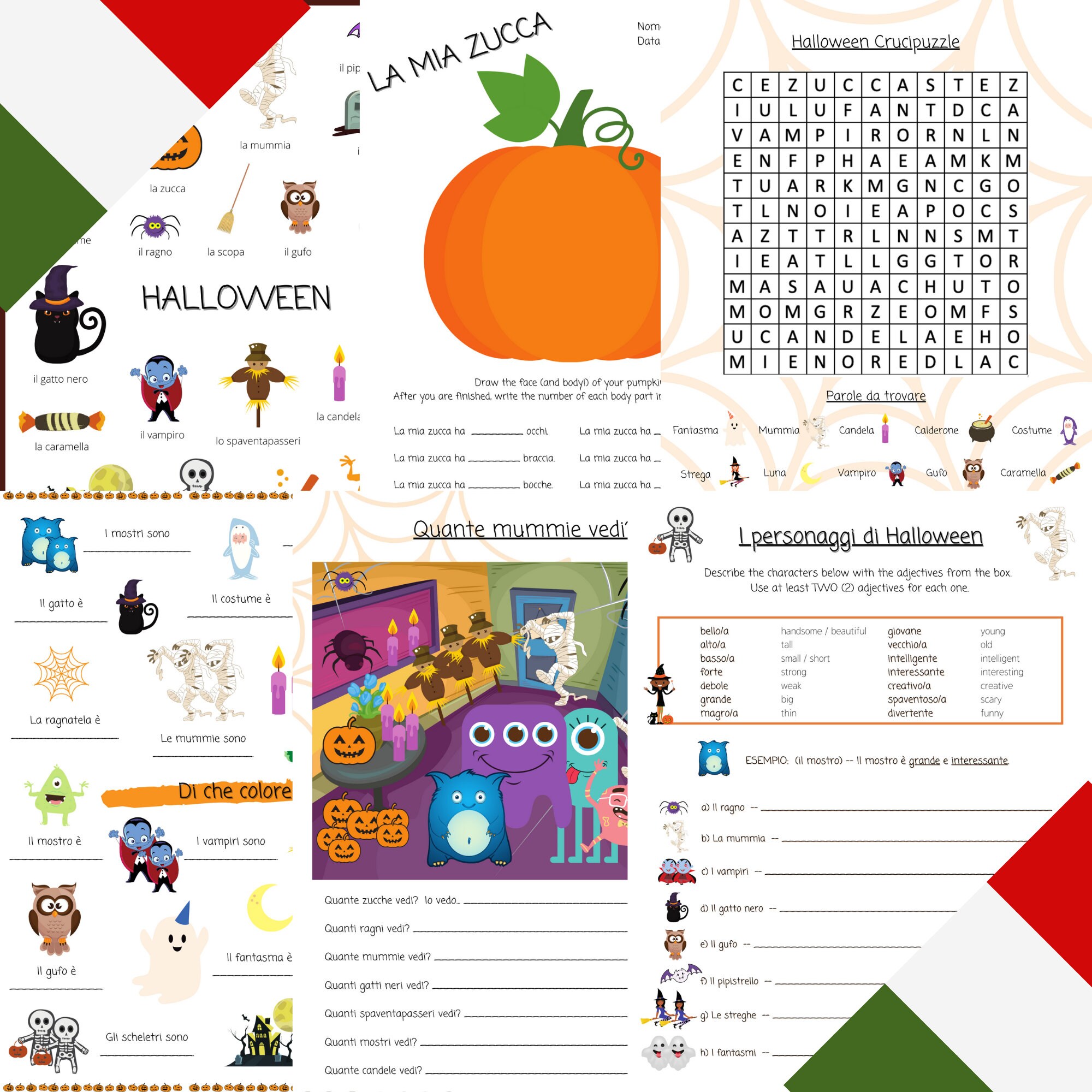 ITALIAN Halloween Printable Vocabulary Activities for KIDS! Flashcards ...