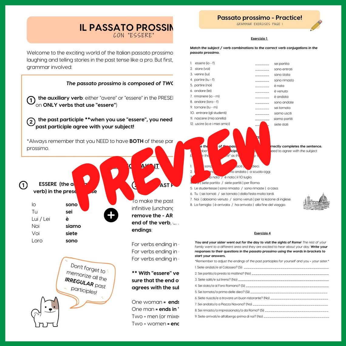 Italian Passato Prossimo (with Verbs That Use ESSERE) Grammar ...