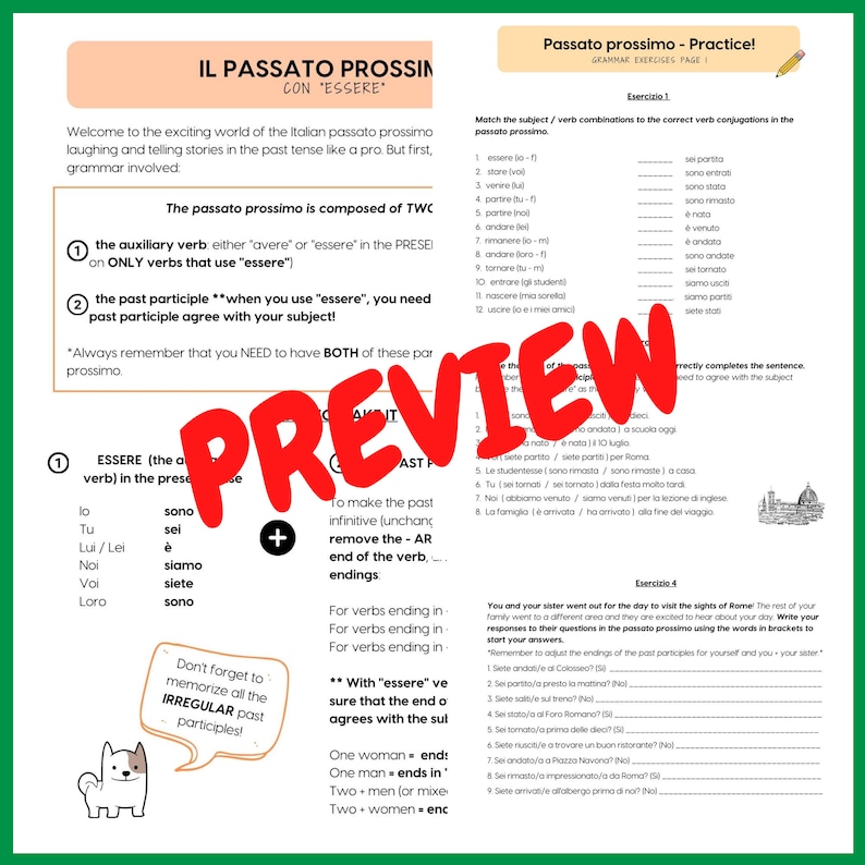 Italian Passato Prossimo (with Verbs That Use ESSERE) Grammar ...
