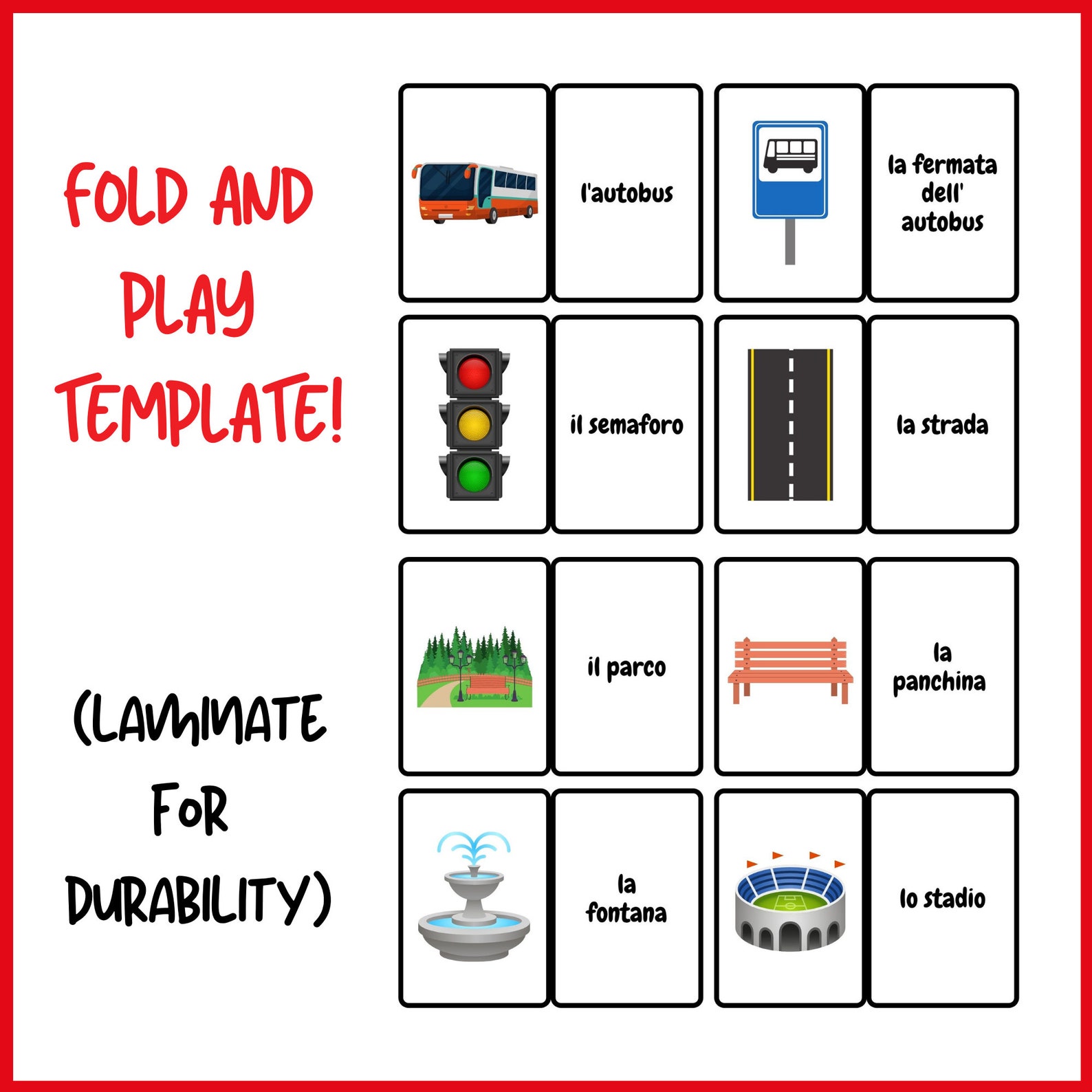 Italian Flashcards Vocabulary Flashcards for Kids City / - Etsy Canada