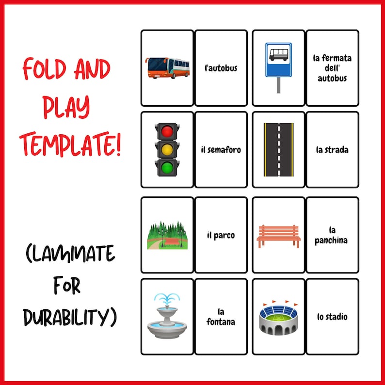 Italian Flashcards - Vocabulary Flashcards for Kids - City / La Città ...