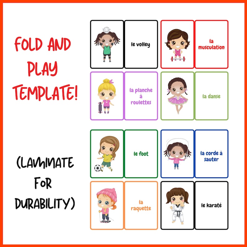 French Sports + Hobbies (girls) Theme Flashcards for Kids - French ...