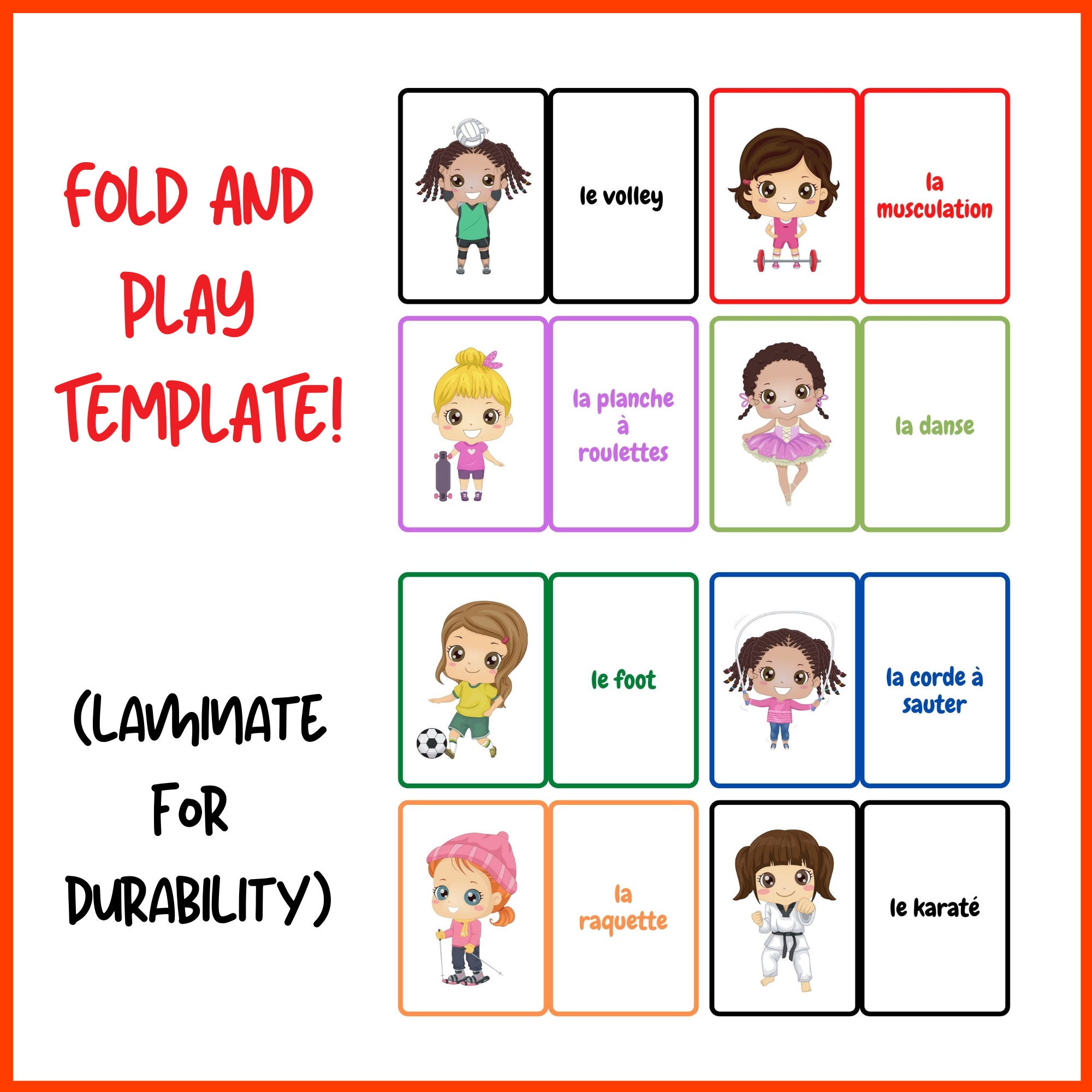 French Sports + Hobbies (girls) Theme Flashcards for Kids - French ...