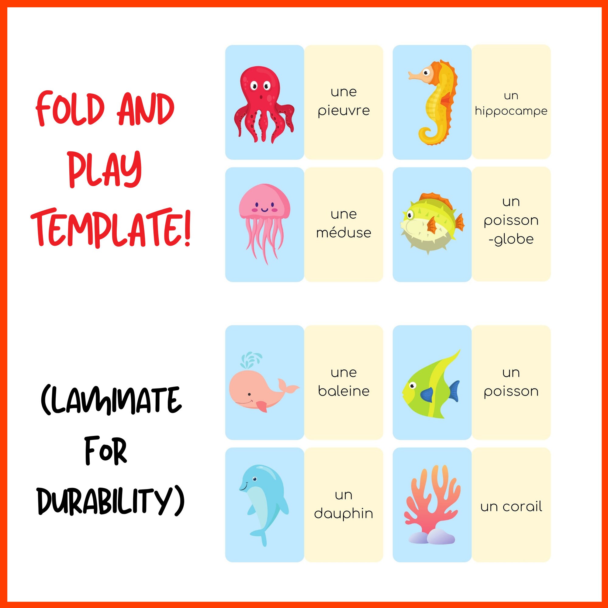 French Ocean Theme Flashcards for Kids - French Vocabulary Practice for ...