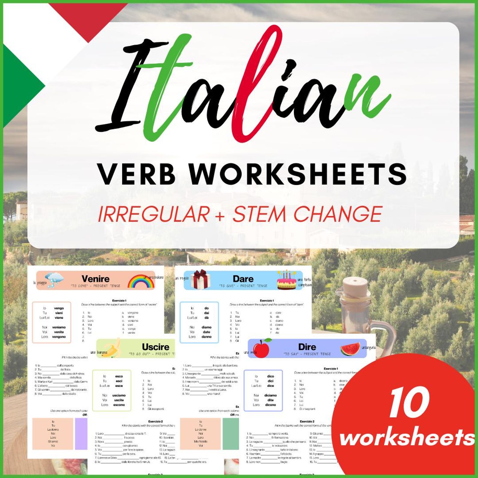 ITALIAN Verb Worksheets - Irregular and Stem Change Verbs *present Tense* - PDF Download - Etsy