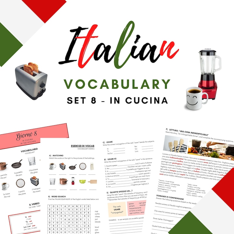 ITALIAN Vocabulary Sheets - Set #8 - in Cucina - in the Kitchen ...