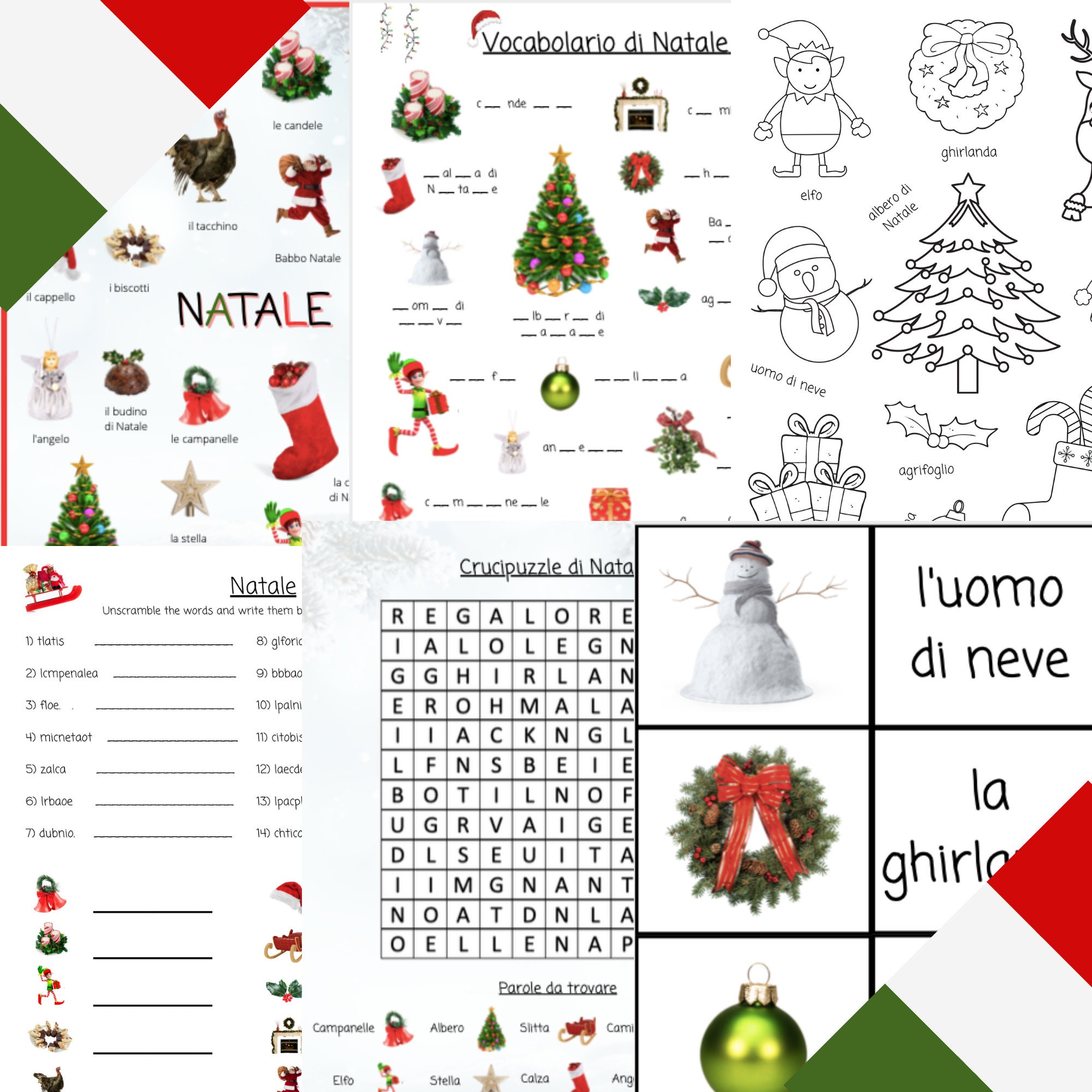 Activités de vocabulaire de Noël ITALIEN pour les ENFANTS ! Flashcards ...