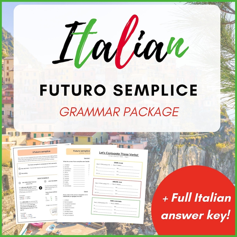 Italian Future Verbs Futuro Semplice Grammar & Reference Sheets ...