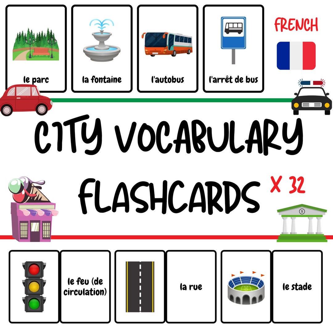 French Vocabulary Flashcards for Kids - City / La Ville - Fun French ...