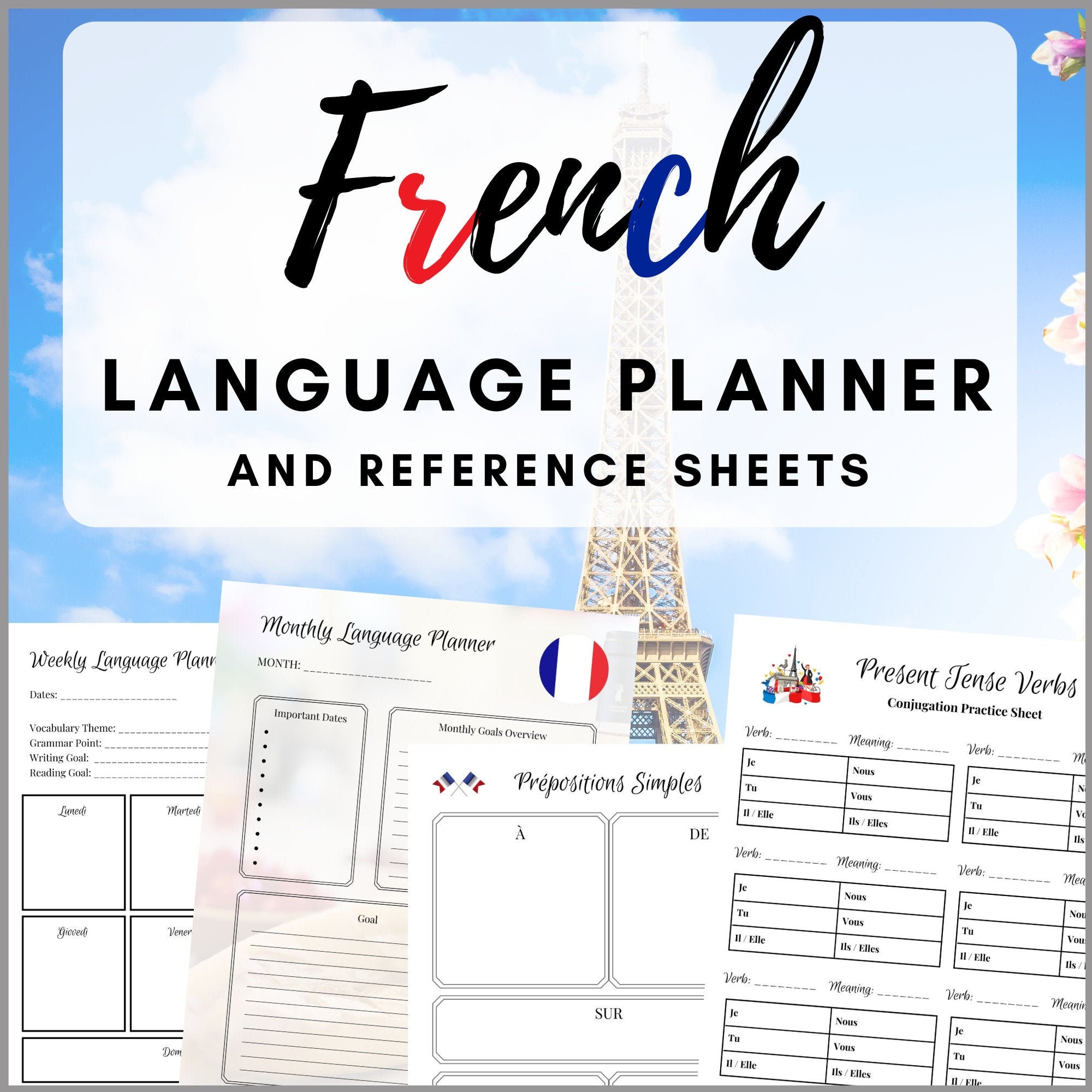 French Printable Language and Study Planner Verb Practice, Templates ...