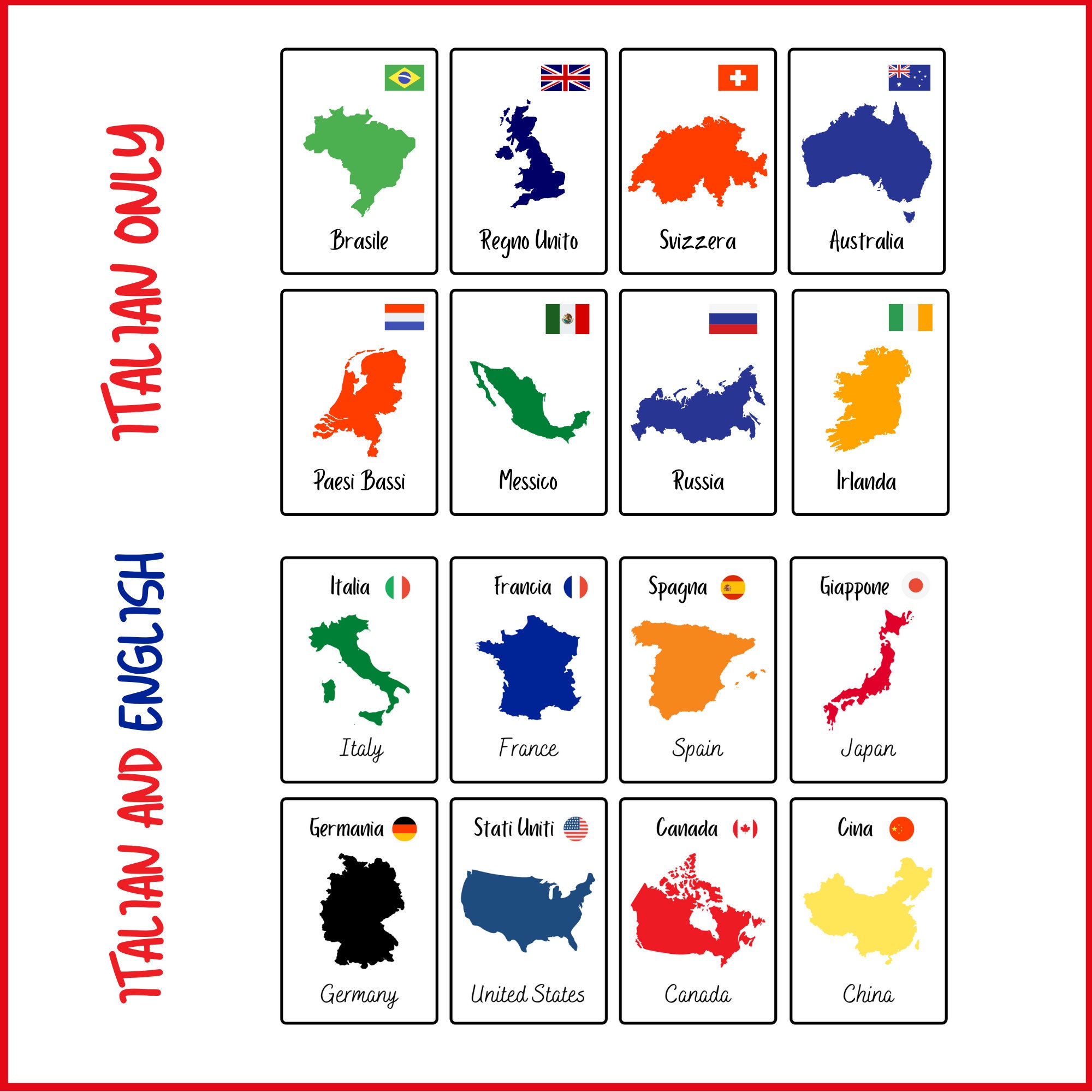 Italian Flashcards - Vocabulary Flashcards for Kids - Countries of the ...